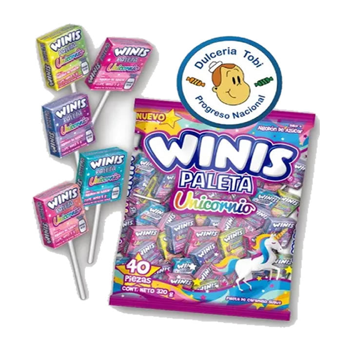 Winis Paleta Unicornio Caramelo Suave 40 Pz Algodon de Azúcar ...