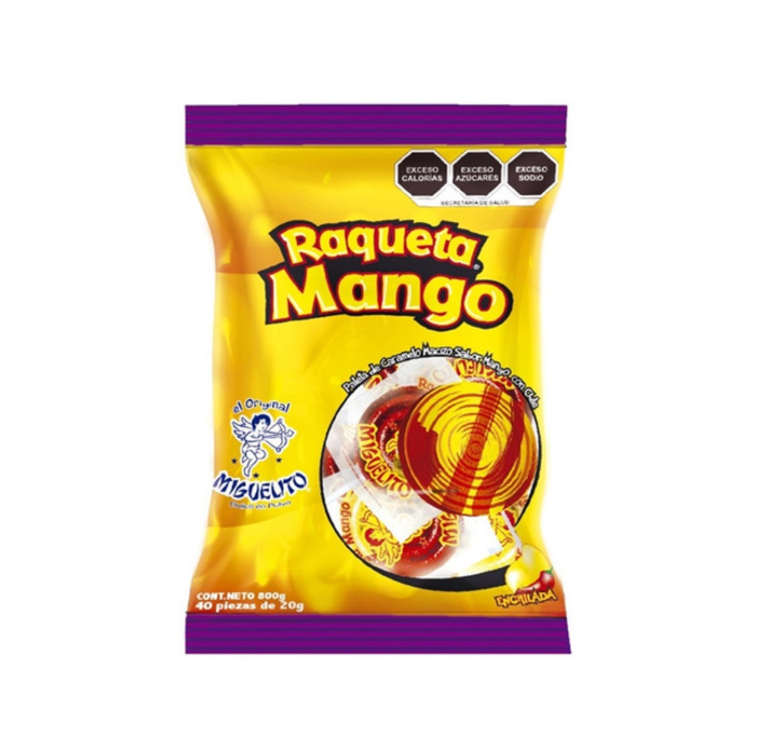 Paleta Miguelito Raqueta Mango Con Chile 40 Piezas Caramelo Macizo ...